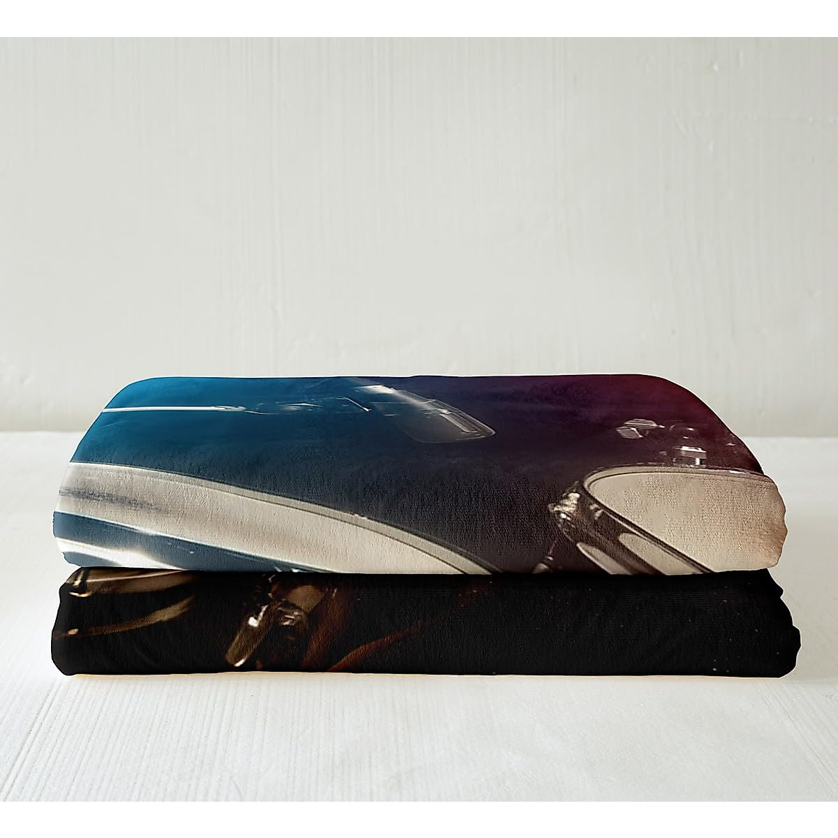 Drum Kit Fleece Throw Blanket 40"x50" Kids Rock Music Plush Blanket for Bed Sofa Couch Musical Instrument Sherpa Blanket Utra Soft Hip Hop Hippie Fuzzy Blanket Black Drum Room Decor Music