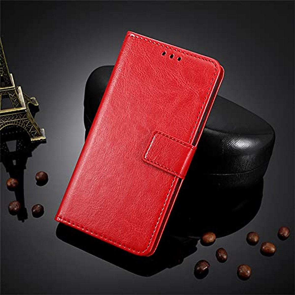 MojieRy Phone Cover Wallet Folio Case for Oppo Reno 2, Premium PU Leather Slim Fit Cover for Reno 2, 3 Card Slots, Feel Good, Red