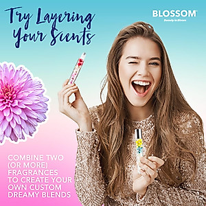 Blossom Roll on Rollerball Perfume Oil, Natural Essential Oils, Infused with Real Flowers, Made in USA, 0.20 fl. oz./5.9 ml (Rose, Violet, Lily, Magnolia, Amber, Cedarwood) Let Love Shine Rainbow Rose