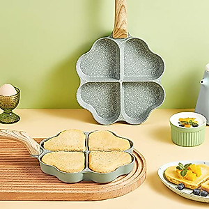DAFEIKE Heart Pancake Pan Heart Shape Egg Pan Nonstick 4 Leaf Clover Egg Frying Pan Non Stick Aluminum Heart Egg Skillet, Green