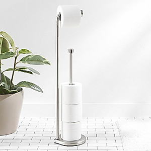 Amazon Basics Free Standing Bathroom Toilet Paper Holder Stand with Reserve, Silver Nickel