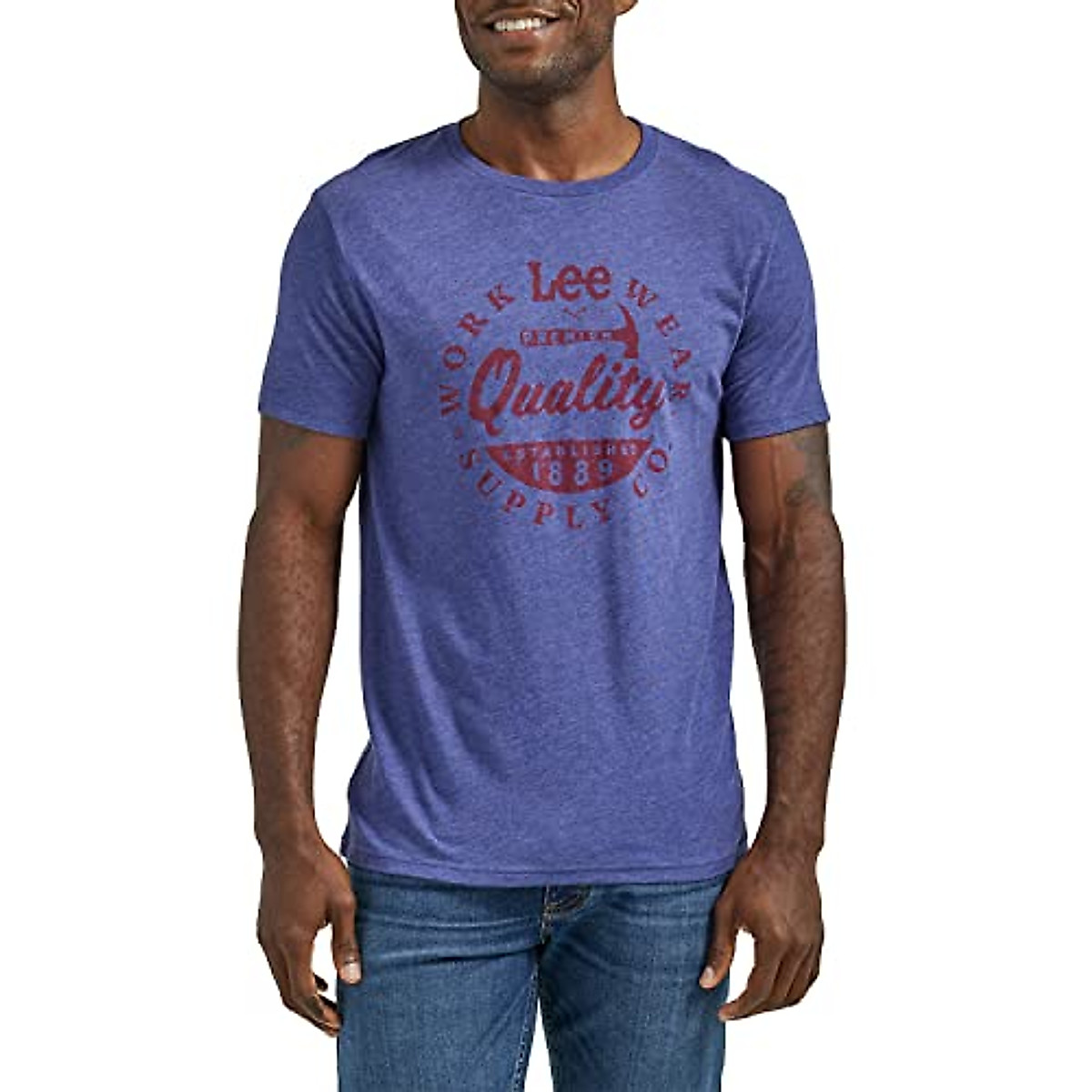 Lee Men's Short Sleeve Graphic T-Shirt, Anthem Blue Heather Quality Workwear