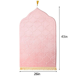 JE JOUE Prayer Rug Muslim Mat Islamic - Thickening Sponge Muslim Rug for Kids Men Women with Islam Prayer Beads for Eid Travel Ramadan, Soft Luxury Great for Knees and Forehead （Pink）