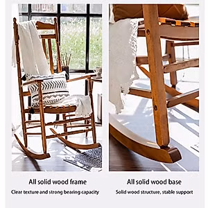Outdoor Solid Wood Living Room Rocking Chairs, American Country Style Patio Chairs for Adults, Casual Summer Nordic Balcony Outside Furniture, Load-Bearing 175kg/385lbs