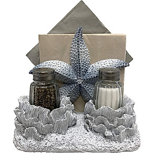World of Wonders "Under the Seasoning" Ocean Harmony Series Elegant Starfish Napkin Holder Salt and Pepper (3 Piece Set) | Beach House Shabby Chic Sea Life Marine Nautical Home Decor Accent - 6.5"