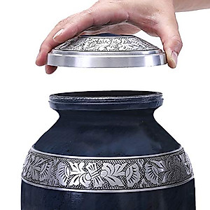 GSM Brands Cremation Urn Holds Adult Human Ashes (Extra Large Capacity up to 300 lbs) - Handcrafted Funeral Memorial with Striking Blue Design (12 Inch Height x 7.75 Inch Width)