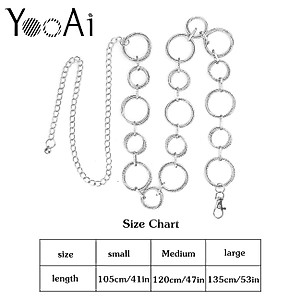 YooAi O-Ring Chain Belts Waist Belt Links for Women Metal Link Chain Gift Silver 135cm