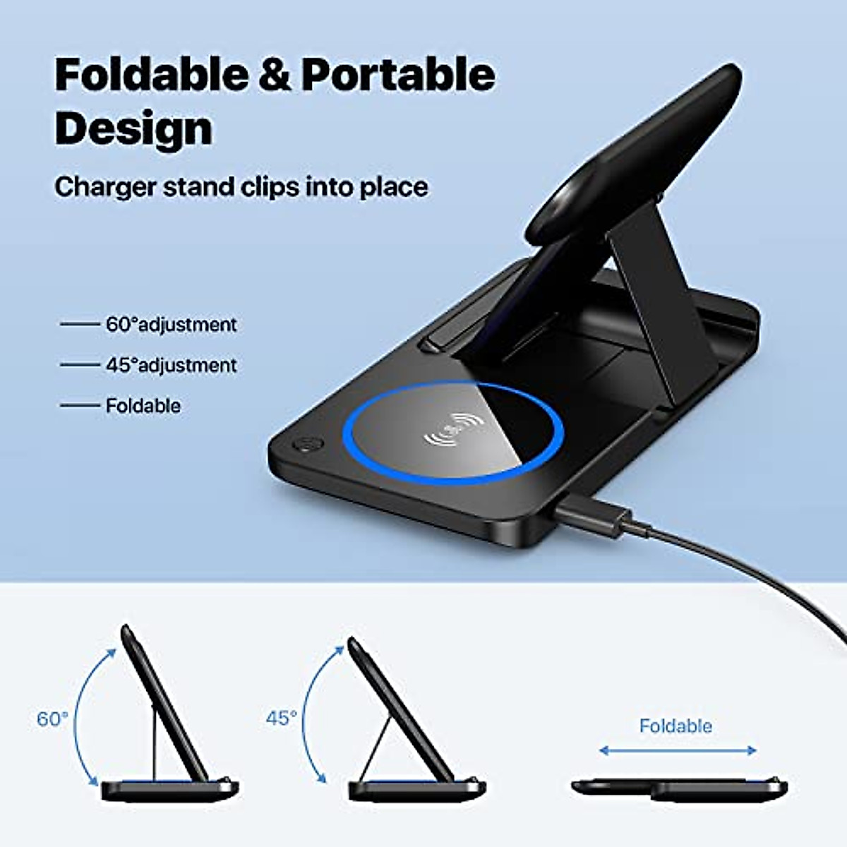 Charging Station for Multiple Devices Apple, 3 in 1 Foldable Wireless Charger Stand, Wireless Charging Station for iPhone 14/13/12/11/XS Max/XS/XR/X/8P, Airpods 3/2/pro, Apple Watch 8/7/6/5/4/3/2/SE
