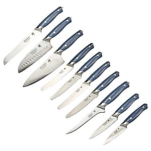 Restaurantware Sensei 10-Piece Knife Set 1 Sharp Professional Knife Set For Chefs - Damascus Steel 67 Layers Blue German Steel Steel Knife Set Ergonomic Handle For Multi Purpose Kitchen Use