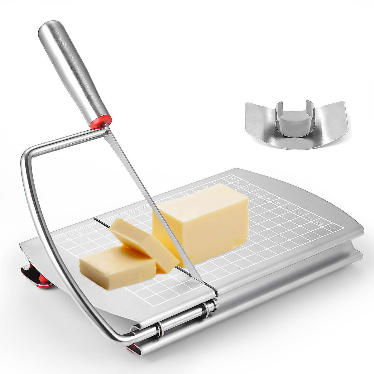 Cheese Slicer Cutter, Stainless Steel Cheese Cutter Board with Blade for Block Cheese, Vegetable, Guillotine Sausage Ham Biltong Jerky Multipurpose Slicer (Cheese Board Slicer)