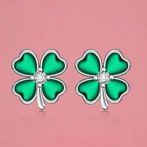 St Patricks Day Earrings Shamrock Earrings for Women Sterling Silver Good Lucky Irish Green Four Leaf Clover Earrings Clover Stud Friendship Jewelry Birthday Gifts