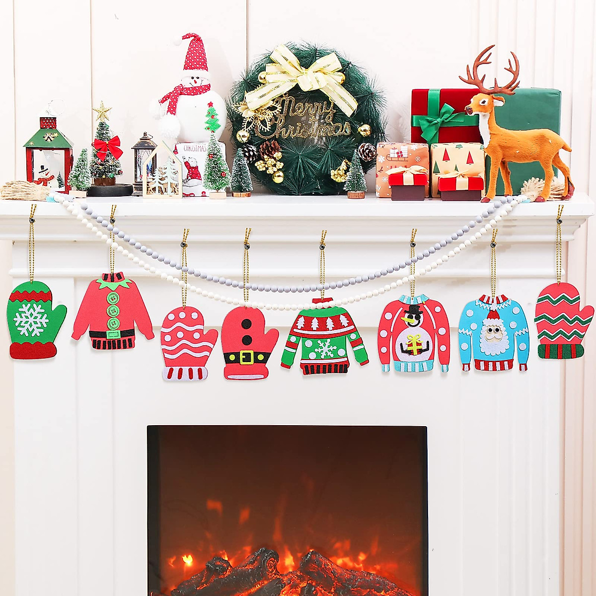 16 Pcs Christmas Sweater Foam Mitten Crafts, Christmas Tree Ornament Sets includes 8 DIY Ugly Sweater and 8 Mitten Foam Ornament Holiday Craft Kit Homemade Kits for Kids Home Activities