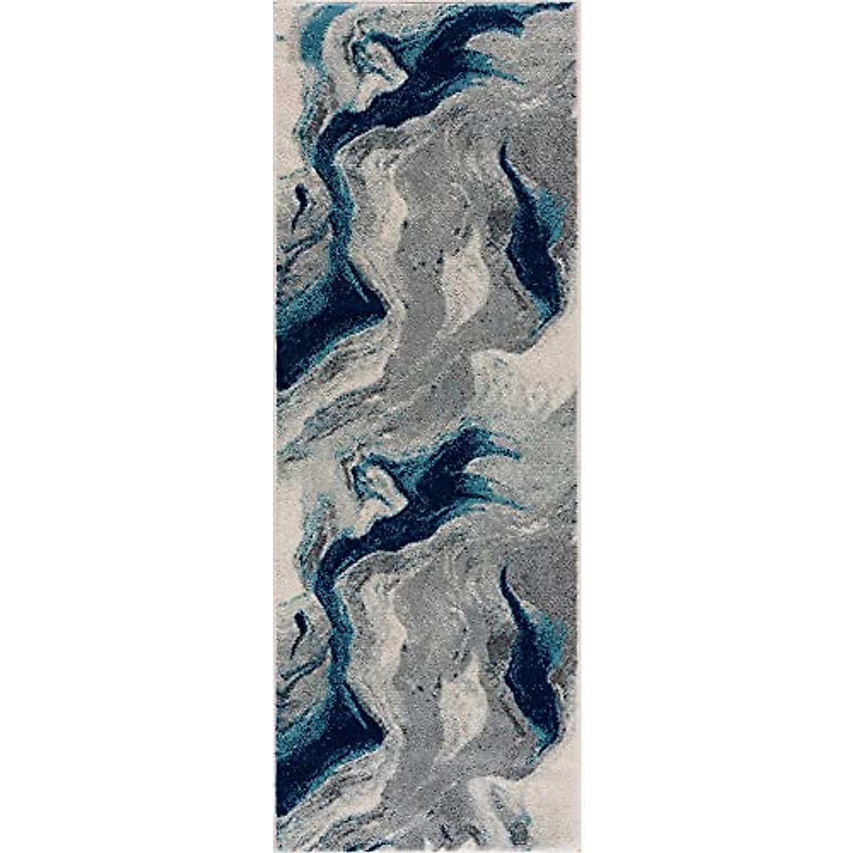 Hauteloom Istanbul Collection Modern Abstract Living Room Bedroom Area Rug - Marble Swirl Pattern - Contemporary Carpet - Grey, Blue, Beige, Navy Blue - 7'10" x 10'3"