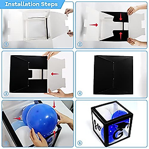 Graduation Party Decorations 2023 Graduate Balloon Boxes, 4Pcs Black Balloon Boxes for Graduation Party with " Grad" " So Proud Of You" Black Letter 4 LED Light Strings 2023 School Grad Party Supplies