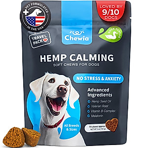 Dog Calming Treats - Hemp Calming Chews for Dogs - Dog Anxiety Relief for Vet Visits, Travel, Thunderstorms - L-Theanine, Chamomile Extract, Valerian Root