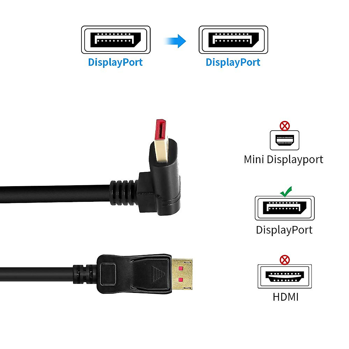 ALYYDBG Right Angle Displayport 1.4 Cable, Male to Male Corner DP 1.4 Cable Support 8K/60Hz, 4K@144Hz for DP Interface. 6FT/1.8M