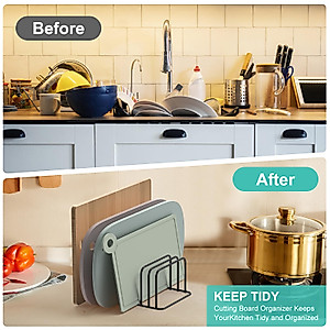 AKAZA 2 Pack Cutting Board Organizer,Holds 6 Small Boards,Cutting Board Holder Rack Baking Cookie Pan Sheets Cooling Racks Storage Stand for Kitchen Cabinet - 7.56 x 5.55 x 3.74 in (2, Black)