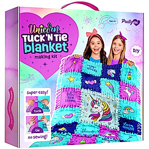 Pretty Me Unicorn Tuck N' Tie Fleece Blanket Kit - DIY Crafts for for Girls Ages 6+ Year Old - Best Arts & Craft Girl Gifts Ideas - No Sew Blanket Making Kit - Kids Crafts Gift Toys Kits