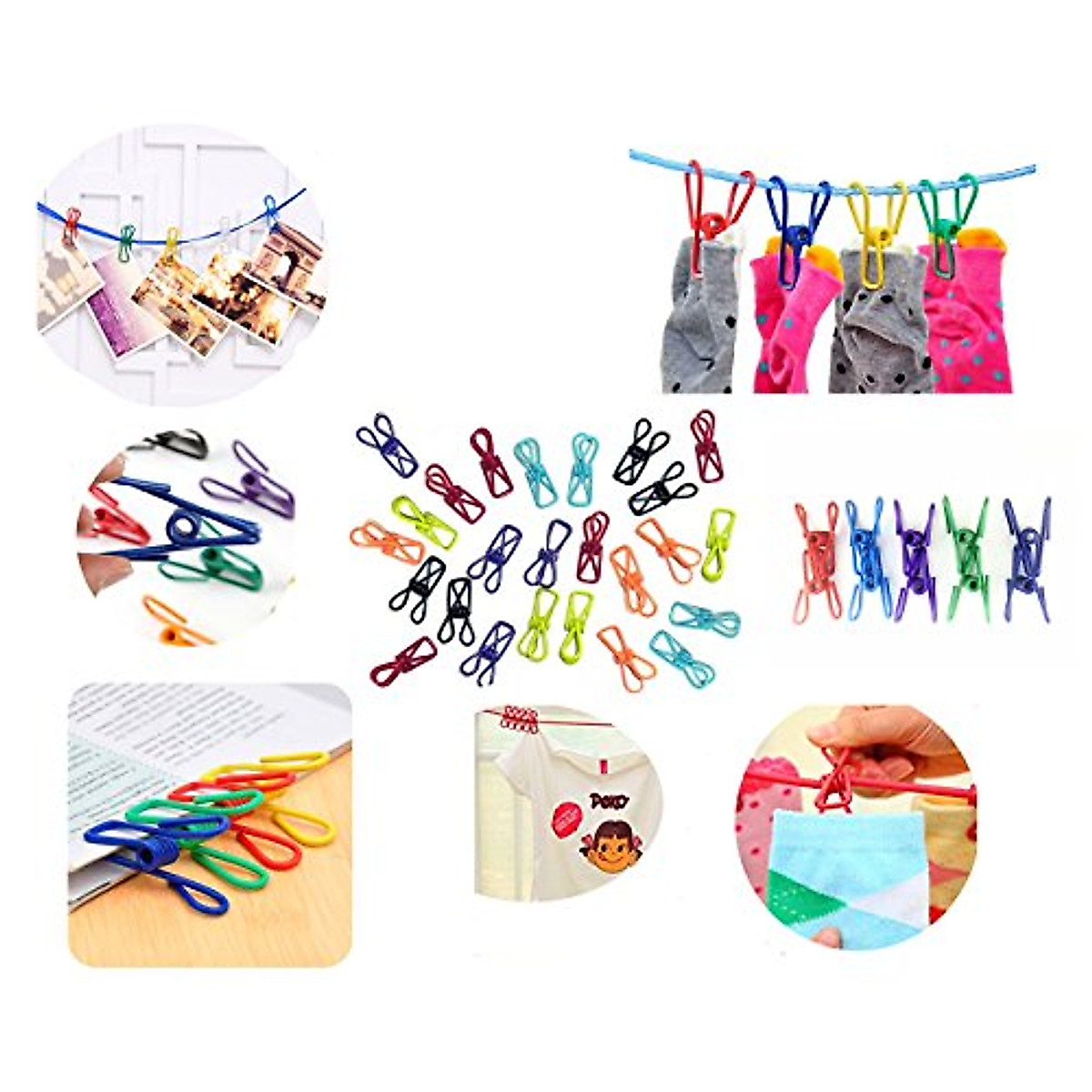 Chip Clips, 30 Pcs 2 Inch 10 Different Random Colors Utility Metal Clips PVC-Coated High Elasticity Good Persistence for Clothespins Paper Clips Food Clips Bag Clips Clothes Pins(Mixed Colors 30pcs)