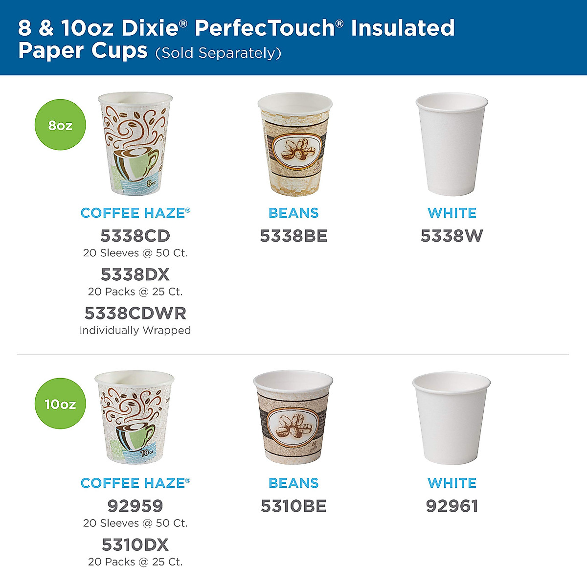 Dixie PerfecTouch, 5338CDWR, Coffee Haze, 8 oz., Individually Wrapped Insulated Paper Hot Cup by GP PRO (Georgia-Pacific) (Case of 1,000 Cups), Coffee Haze Design