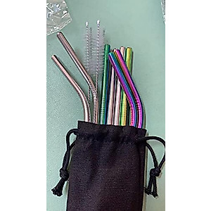 8-Pack Reusable Stainless Steel Metal Straws with Case - Extra Long Metal Straws Drinking for 20 oz 35 oz Tumblers with 2 Cleaning Brushes - Size 8.5" 6mm (Multi colors)