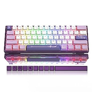 Womier WK61 Purple Keyboard - 60% RGB Mechanical Gaming Keyboard,Hot-Swappable Mini Keyboard w/Pudding Keycaps, Pro Driver/Software Supported - Red Switch(with Silicone Pad)