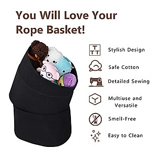 CASAVIDA Woven Baskets for Storage Set of 3, Cotton Rope Basket Storage Baskets for Organizing with Handles, Closet Soft Storage Baskets for Shelf Nursery Baby Laundry Bedroom Living Room