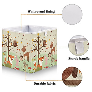 DOMIKING Forest Animals Branches Storage Bins for Gifts Foldable Cuboid Shelf Baskets with Sturdy Handle Closet Baskets for Closet Shelves Bedroom