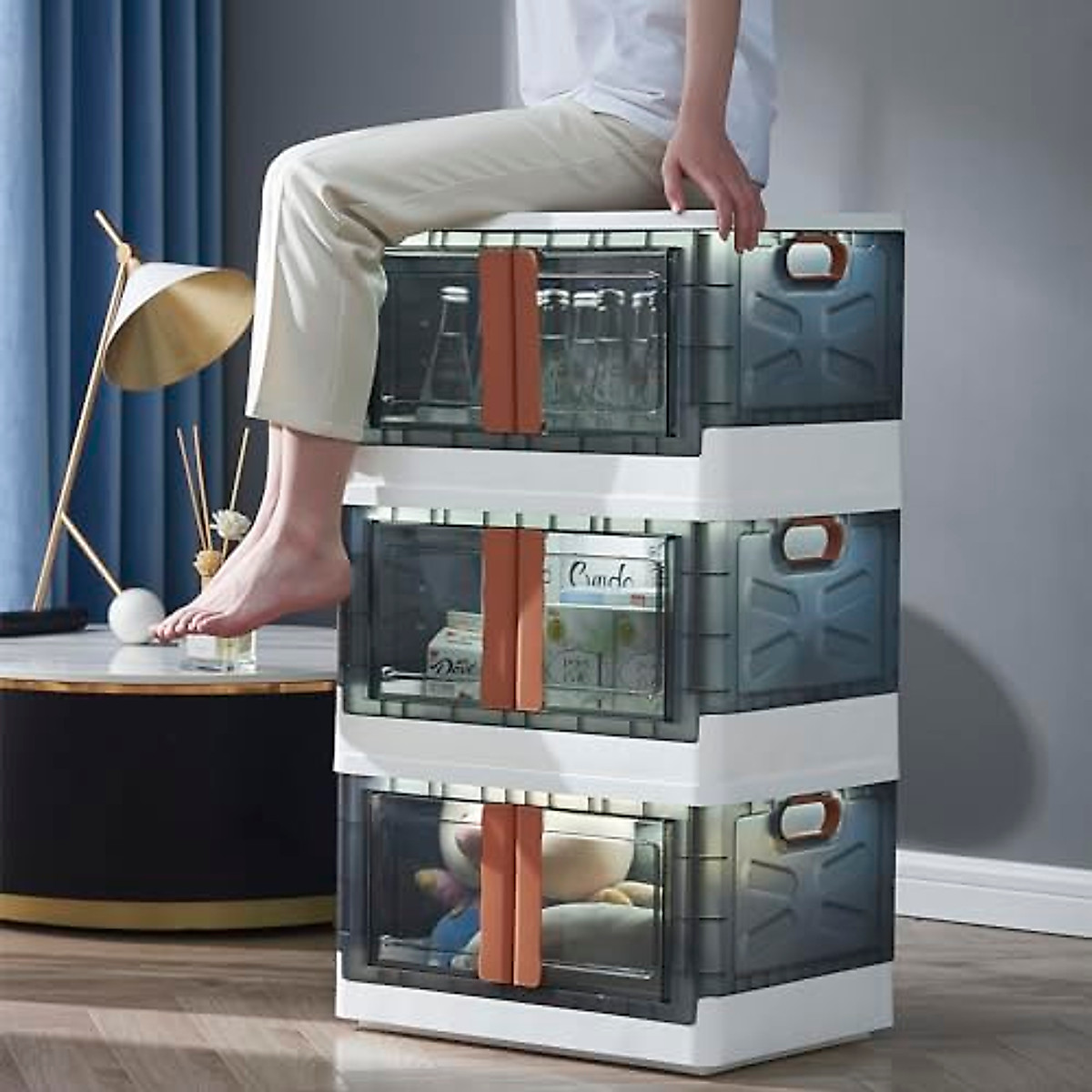 Shoe Storage Box,Plastic Stackable Shoe Organizer for Closet,Space Saving Shoe Storage Boxes,Lockable Sneaker Containers Case Bins with Lids & Wheels,Foldable Shoe Rack for Sneaker Boot (1 Pack)