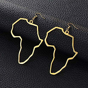 Fashion Gold Africa Map Hollow Out Drop Dangle Earrings for Women Minimalist Design Earrings (Gold)