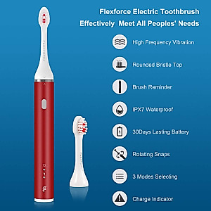 Replacement Toothbrush Heads Compatible with Flexforce Electric, Soft Dupont Bristles Head (Red)