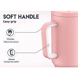 Meoky 40 oz Tumbler with Handle and Straw, Tumbler with Lid and Straw, Insulated Stainless Steel Travel Mug, 100% Leak-proof, Keeps Cold for 34 Hours or Hot for 10 Hours (Blush)