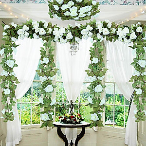 HEBE 4 Pack (29.8 FT) Artificial Rose Vine Flowers Plants Realistic Silk Fake Flowers Garland Hanging Baskets Rose Ivy for Home Ceremony Wedding Arch Garden Indoor Outdoor Decor,Milk White