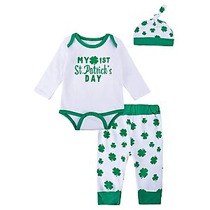Baby Boys' Outfit Set My First St Patrick's Day Long Sleeve Clover Romper (White, 0-3Months)