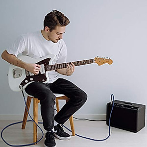 JOLGOO 1/4 Inch Cable Guitar Cable 10 Ft Straight to Right Angle 1/4 Inch 6.35mm Plug Bass Keyboard Instrument Cable Blue and Black Tweed Cloth Jacket, electric mandolin, pro audio