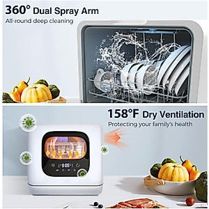 AGLUCKY Countertop Dishwasher, Portable Dishwashers with 6 Programs, 24H Timing, Air-Drying, 360° Deep Cleaning, Mini Dishwashers for Apartments, Dorms & Kitchenettes