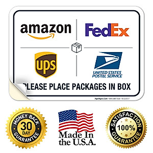 Sigo Signs - Package Delivery Sign, Delivery Instructions FedEx Amazon Ups USPS Sign, 10x7 Inches, 4 Mil Vinyl Decal Stickers Weather Resistant, Made in USA