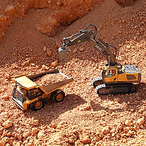 DDAI Remote Control Excavator Toys for Boys 8-12 Kids Best Gift Ideas for Age 3 4 5 6 7 8 9 10+ Year Old Boy Rechargeable RC Construction Excavators Digger Vehicles Engineering Toys with Metal Shovel