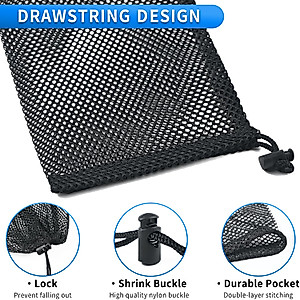 BOJITEXS 10 Pcs Mesh Drawstring Bag 6" x 8" with Cord Lock Closure, Durable Mesh Bag for Laundry Travel Beach Toys Seashell Collecting (Black)