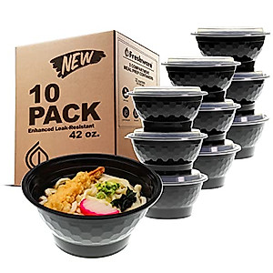 Freshware Meal Prep Containers [10 Pack] Bento Box, Food Storage Containers, Plastic Bowls with Lids for Soup and Salad, BPA Free, Stackable, Lunch Boxes, Microwave/Dishwasher/Freezer Safe (42 oz)