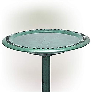 Alpine Corporation 28" Tall Outdoor Birdbath with Scrollwork Decoration Yard Statue, Green