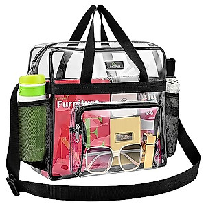 MAY TREE Clear Bag Stadium Approved 12×6×12, Clear Stadium Bag for Women and Men, Clear Lunch Bag for Work Travel Sport Office, Clear Tote Bag Stadium Approved with Non-Removable Straps - Black
