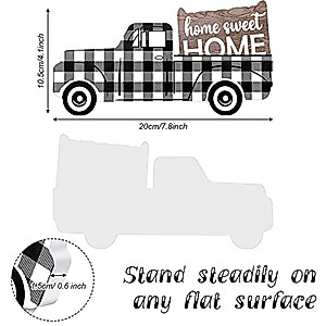 Jetec Wooden Pickup Truck, Black and White Plaid Wooden Ornament, Home Sweet Home Wooden Decor for Window Shelf Desk and Home Decor