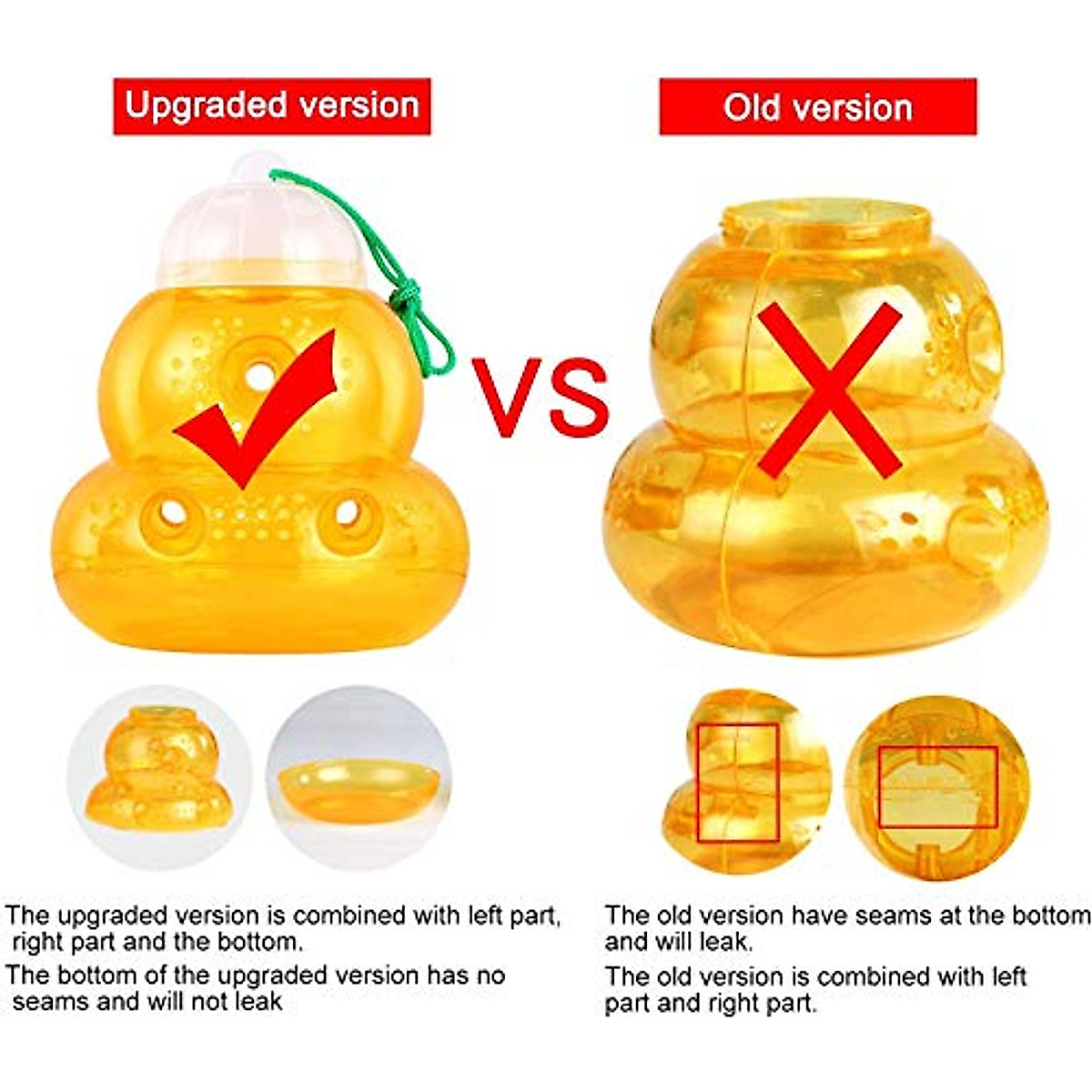 Wasp Trap Bee Traps Jar | Hornet Trap Yellow Jacket Trap Attracts Hornets Yellow Jackets Bees Wasps | Trap & Bee Catchers for Outside | Plastic Wasp Trap for Outdoors Catcher | 2pcs Beehive Wasp Trap