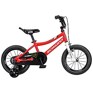 Schwinn Koen & Elm Toddler and Kids Bike, For Girls and Boys, 14-Inch Wheels, BMX Style, With Saddle Handle, Training Wheels Included, Chain Guard, and Number Plate, Red