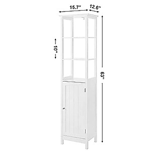 VASAGLE Floor Cabinet, Multifunctional Bathroom Storage Cabinet with 3-Tier Shelf, Free-Standing Linen Tower, Wooden Cupboard, White UBBC63WT