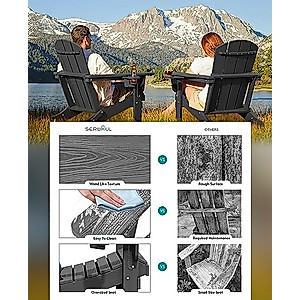 SERWALL Foldable Adirondack Chair, HDPE Adirondack Chair with Wood-Texture-Gray