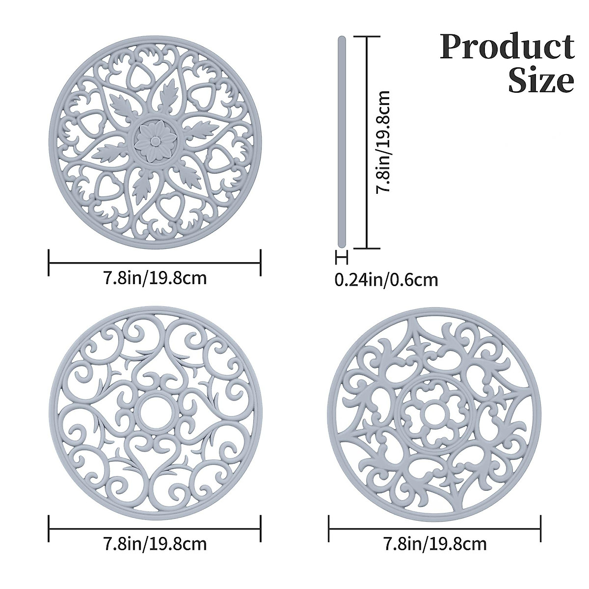 Viwehots Silicone Trivets Mats for Hot Pots and Pans, Multi-Use Intricately Carved Hot Pads and Mats, Flexible Modern Kitchen Table Mat, Heat Resistant Round Big Coaster Set of 3 Mixing Color