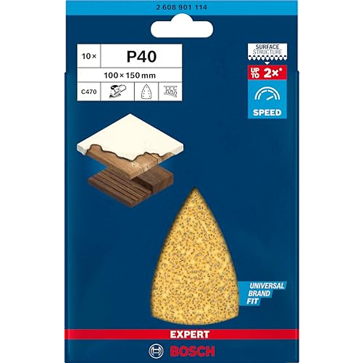 Bosch Professional 10x Expert C470 Sandpaper (for Hardwood, Paint on Wood, 100x150 mm, Grit 40, Accessories Multi Sander)