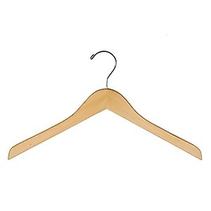 NAHANCO 8117CHNONOTCH20 17" Flat Wood Hanger, Chrome Hook, Natural (Pack of 20)